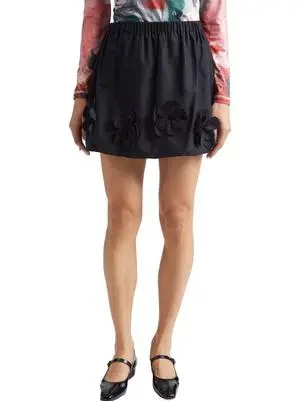 Stine Goya Floral Applique Organic Cotton Mini Skirt - Jet Black