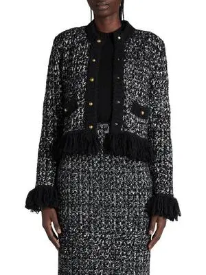 Moncler Fringed Mixed Media Jacket - Black/white