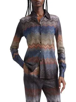 Missoni Metallic Snake Zigzag Button-up Shirt - Micro Check Blue Tones