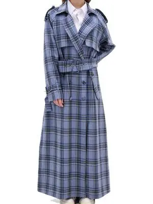 AZALEA WANG Plaid Trench Coat - Blue Multi