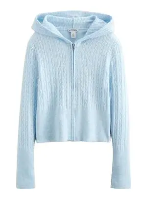 Nordstrom Cable Knit Zip-front Hoodie - Blue Diamond