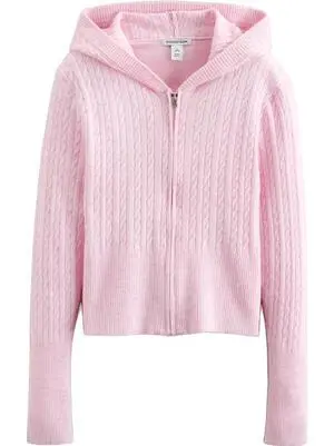 Nordstrom Cable Knit Zip-front Hoodie - Pink Shade