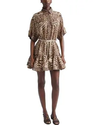 ZIMMERMANN Wanderlust Animal Print Belted Cotton Shirtdress