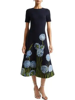Oscar De La Renta Allium Jacquard Knit A-line Dress - Night Sky Multi