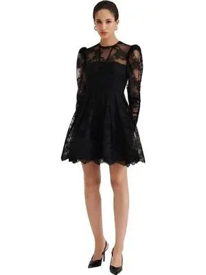 MALINA Lace Long Sleeve Mini Dress - Black