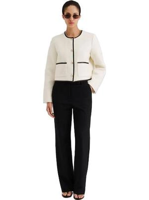 MALINA Ninette Dressed Wool Jacket With Leather Trim - Vanilla