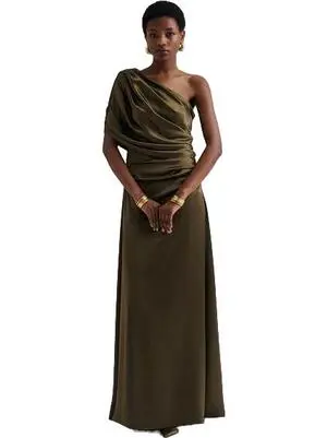 MALINA Cassia Draped Fitted Maxi Dress - Olive