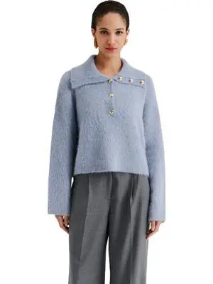 MALINA Long Sleeve Collared Sweater - Blue