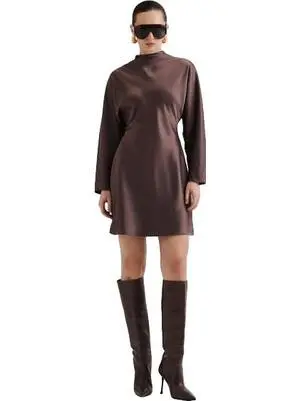 MALINA Zora Barrel Long Sleeve Mini Dress - Chocolate