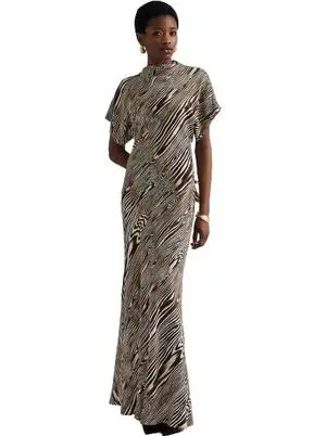 MALINA Alivia Short Sleeve Satin Maxi Dress - Moire