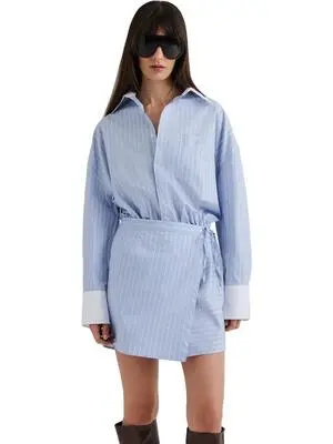 MALINA Portea Wrapped Long Sleeve Shirt Dress - Light Blue Stripe