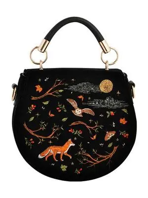 FABLE ENGLAND Fox And Owl Embroidered Saddle Bag - Black