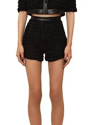 CONTESSA MILLS Lambskin-trimmed Novelty Short - Black