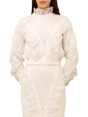 CONTESSA MILLS Lace-trimmed Wool Sweater - White