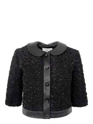 CONTESSA MILLS Lambskin-trim Cardigan With Brass Buttons - Black