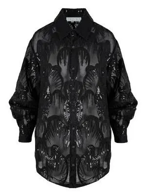 CONTESSA MILLS Wicca Embroidered Tulle Shirt Dress - Black