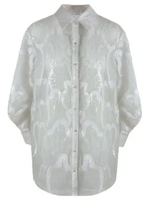 CONTESSA MILLS Wicca Embroidered Tulle Shirt Dress - White
