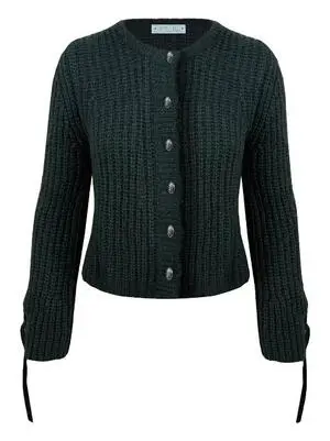 CONTESSA MILLS Ribbon-laced Mohair-blend Sweater - Dark Green