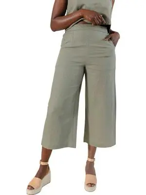 POPLINEN POPLINEN Nin Linen Cropped Wide Leg Pants Olive