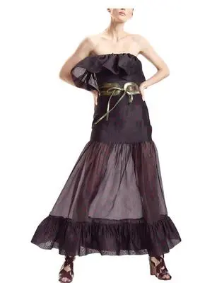 Cynthia Rowley Organza Midi Skirt - Black/burgundy