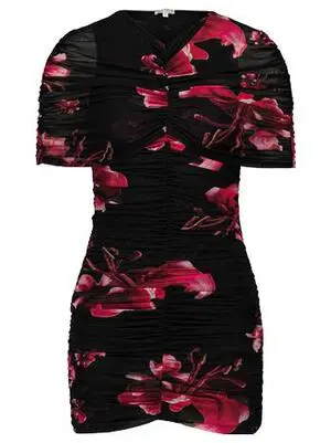 SAEMDI Floral Mini Mesh Dress - Black/red Floral