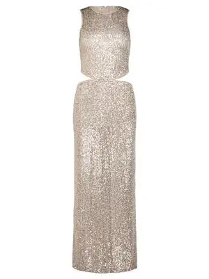 SAEMDI Sequin Maxi Dress With Cut-out - Beige/champagne