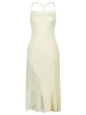 SAEMDI Lace Trim Midi Dress Light Green/yellow