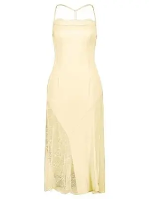 SAEMDI Lace Trim Midi Dress - Pastel Yellow