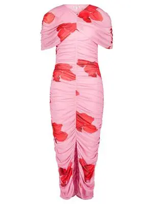 SAEMDI Floral Draped Midi Dress With Cape - Pink Floral
