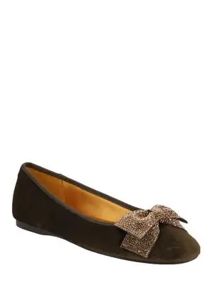BIRDIES Hummingbird Jeweled Bow Velvet Loafer - Deep Earth