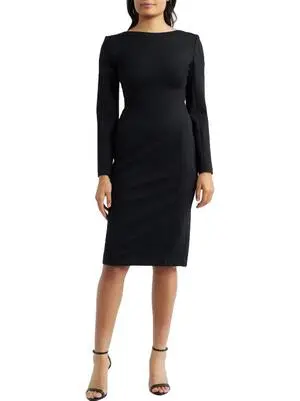 Spanx Long Sleeve Low Back Sheath Dress - Classic Black