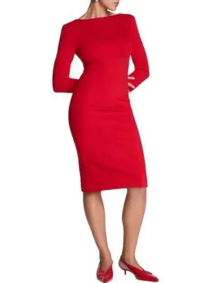 Spanx Long Sleeve Low Back Sheath Dress Spanx Red
