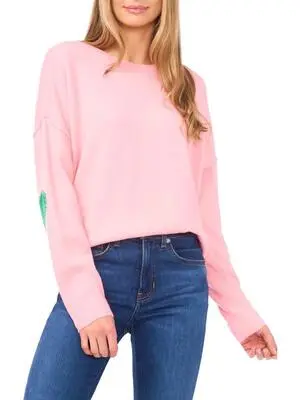 CECE DUPRAZ Heart Elbow Patch Crewneck Sweater - Prism Pink