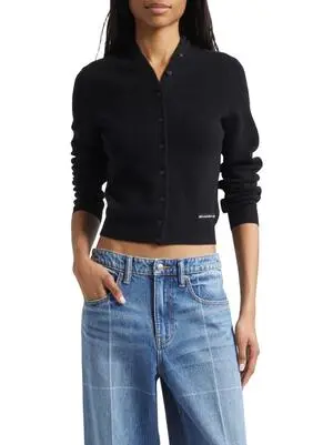 Alexander Wang Continuous Placket Crop Wool Blend Cardigan - Black