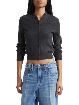 Alexander Wang Continuous Placket Crop Wool Blend Cardigan - Charcoal