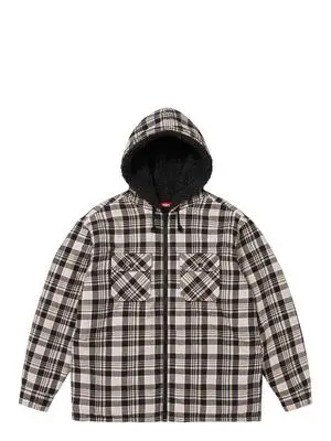 Supreme Lined Zip-up Hooded Flannel Shirt - Tan