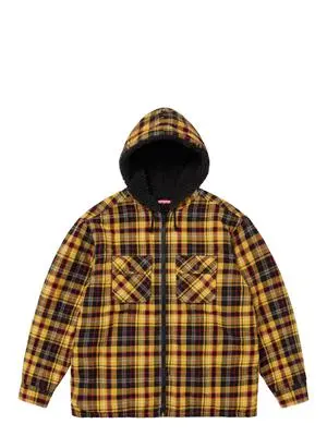 Supreme Lined Zip Up Hooded Flannel Shirt - Yellow