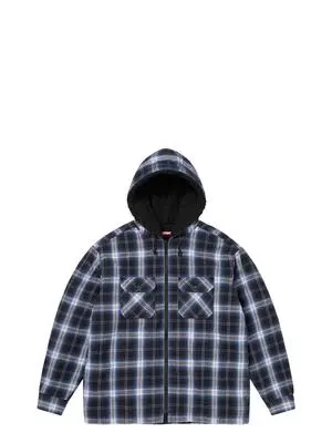 Supreme Lined Zip Up Hooded Flannel Shirt - Black