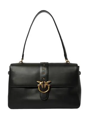 Pinko Leather Shoulder Bag With Gold Tone Clasp - Black