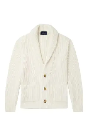 Thom Sweeney Shawl-collar Ribbed Wool Cardigan - White