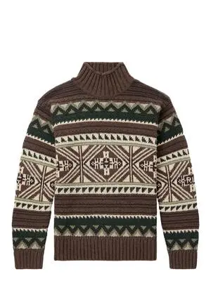 Polo Ralph Lauren Cotton-blend Jacquard Mock-neck Sweater - Brown