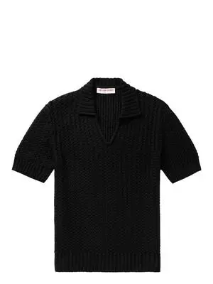 Orlebar Brown Textured-knit Organic Cotton Polo Shirt - Black