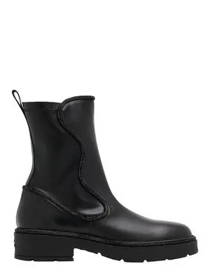 Rene Caovilla 50mm Strass Leather Combat Boots - Black