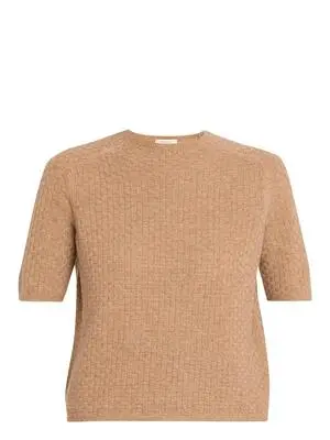 Lafayette 148 New York Basket Stitch Cashmere Sweater - Cammello Melange