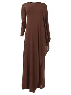LEEM Asymmetric-sleeve Knitted Maxi Dress - Brown