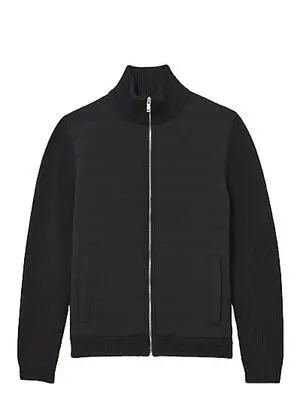REISS Ribbed-knit Quilted Jacket - Navy