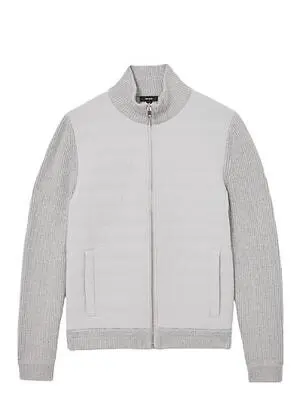 REISS Ribbed-knit Quilted Jacket - Soft Grey