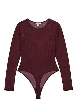 REISS Crystal-embellished Stretch-mesh Bodysuit - Red