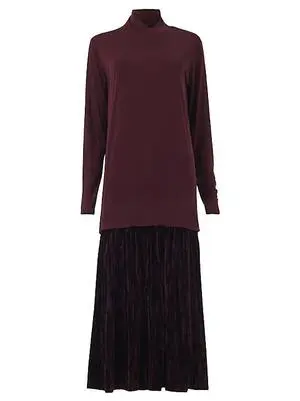 LEEM 2-in-1 High-neck Jumper And Velvet Maxi Dress - Red