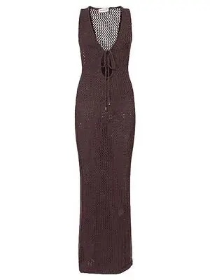 Monday Swimwear Monte Carlo Plunge Knitted Maxi Dress - Espresso Petit Crochet